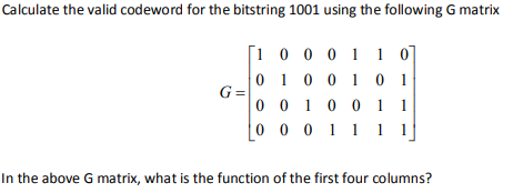 Solved Calculate the valid codeword for the bitstring 1001 | Chegg.com
