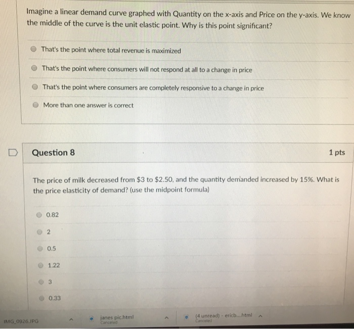 Solved Imagine a linear demand curve graphed with Quantity | Chegg.com