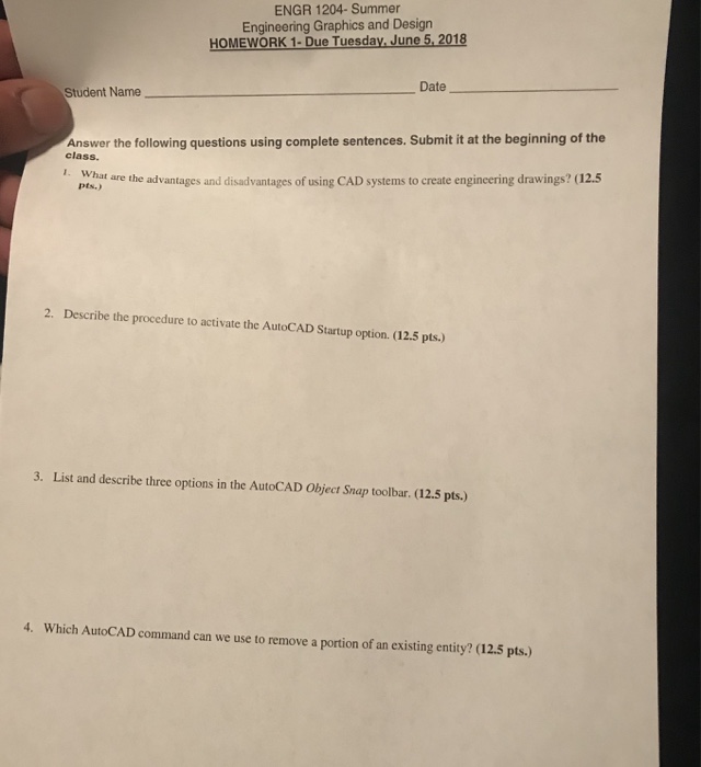 Solved ENGR 1204- Summer Engineering Graphics and Design | Chegg.com