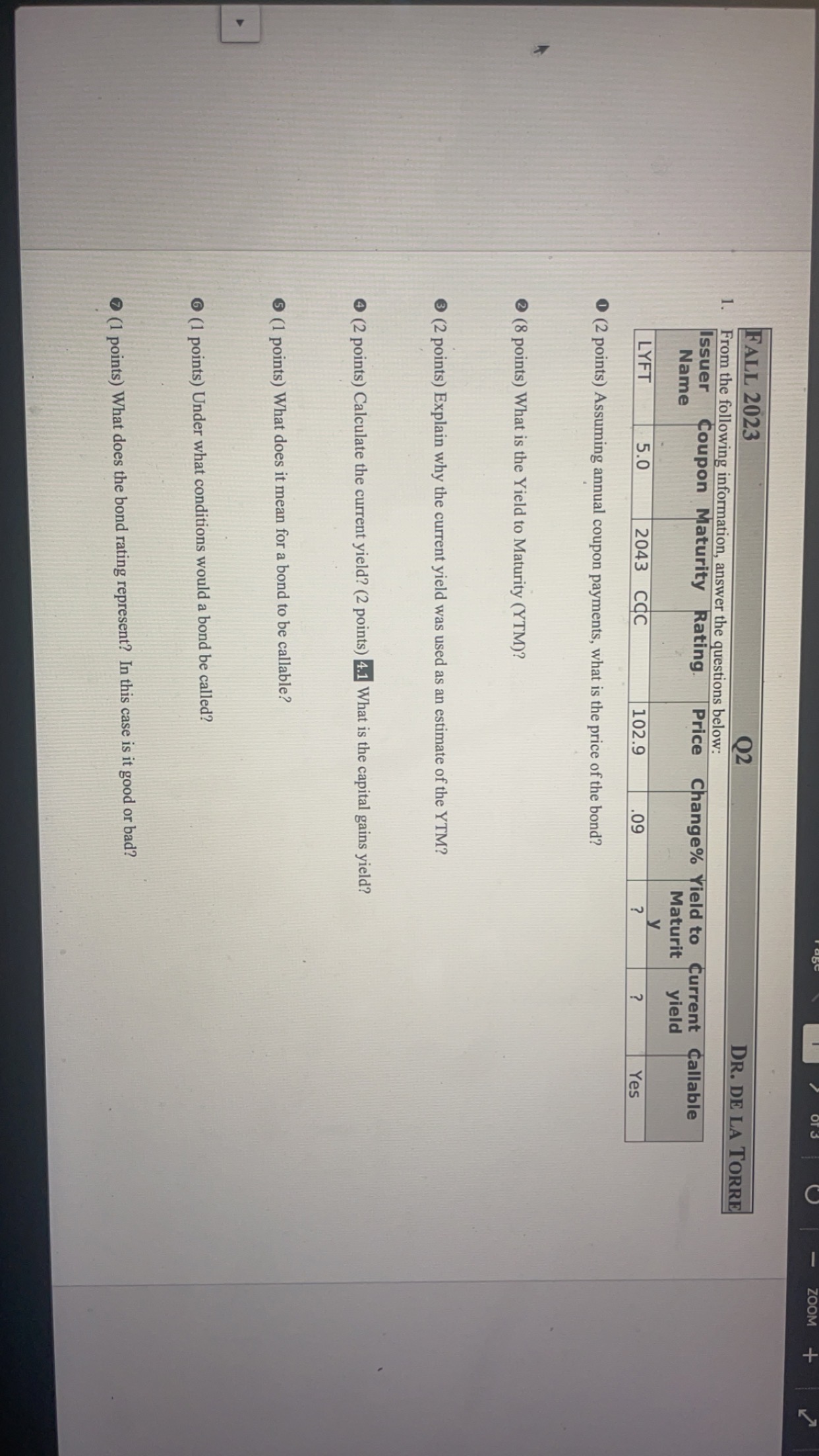 Solved (1) (2 ﻿points) ﻿Assuming annual coupon payments, | Chegg.com