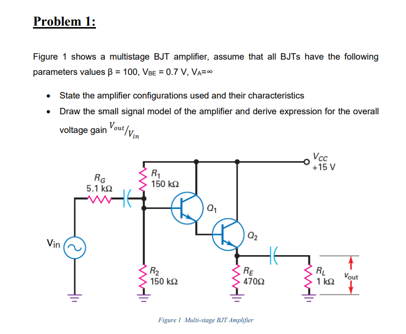 Solved Figure 1 shows a multistage BJT amplifier, assume | Chegg.com
