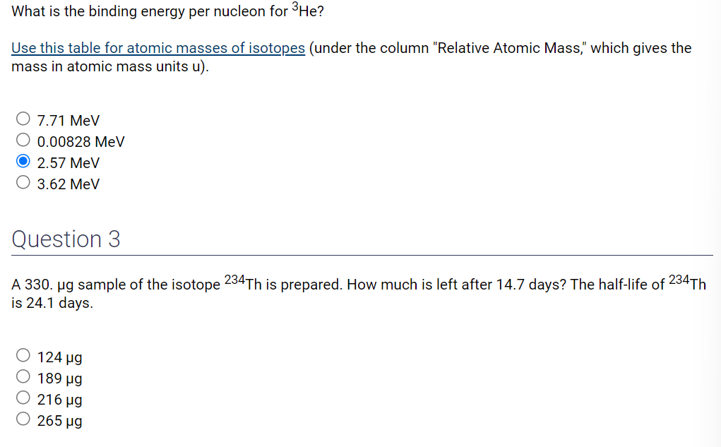 Solved What is the binding energy per nucleon for 3He ? Use | Chegg.com