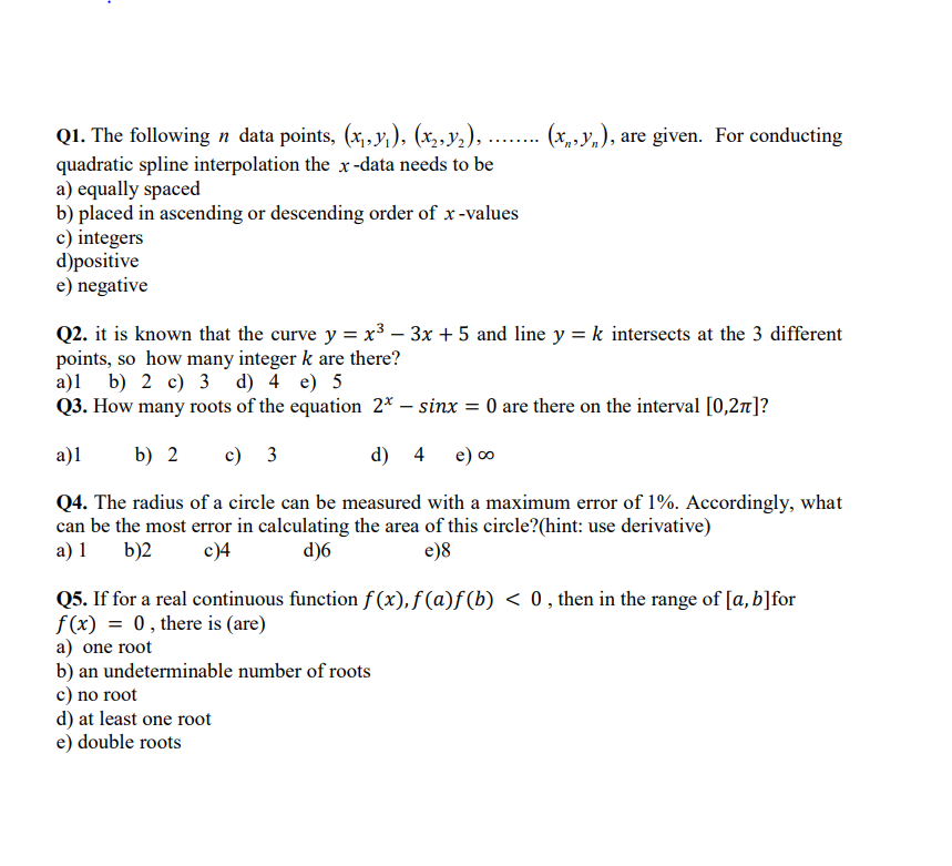 Solved Q1. The following n data points, | Chegg.com