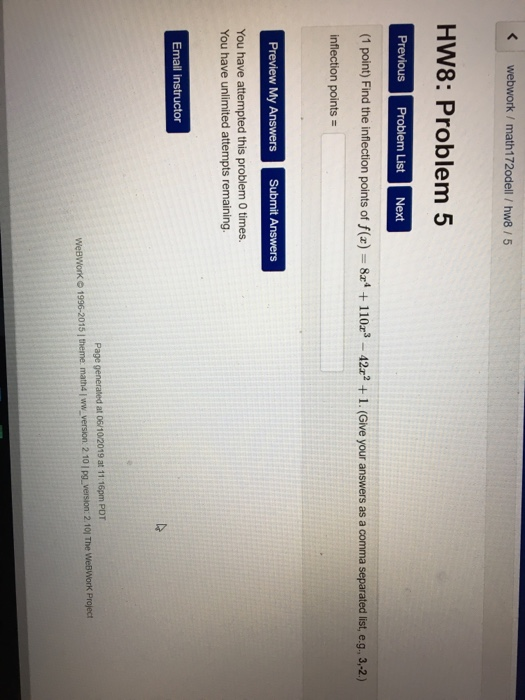 Solved webwork / math172odell/ hw8/5 HW8: Problem 5 Problem | Chegg.com