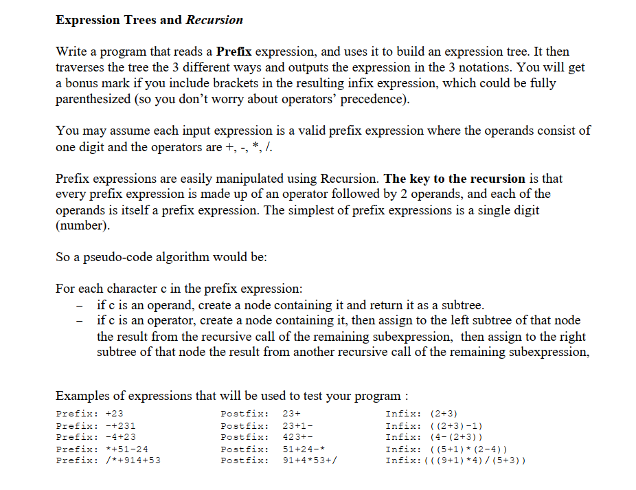 Solved Expression Trees and Recursion Write a program that | Chegg.com