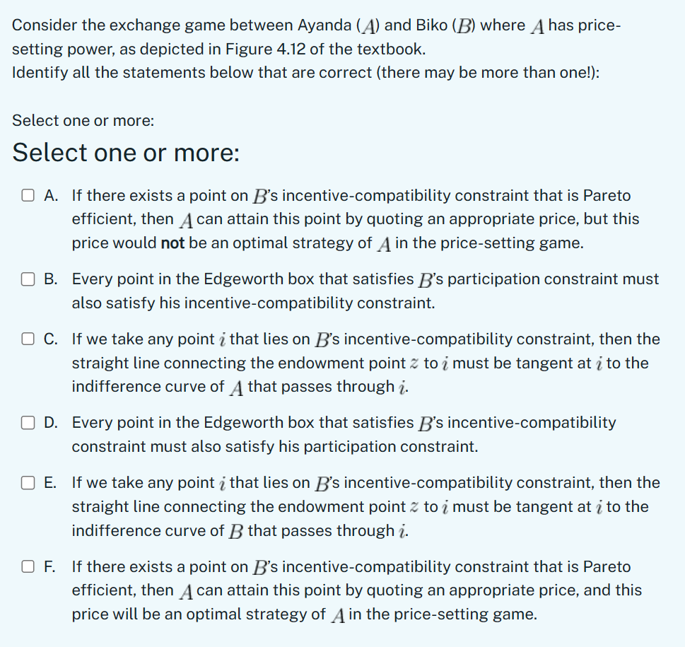 Solved Consider a standard exchange setting with two | Chegg.com