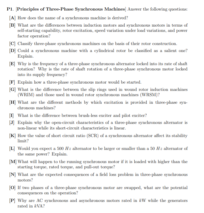 Solved P1. [Principles of Three-Phase Synchronous Machines] | Chegg.com