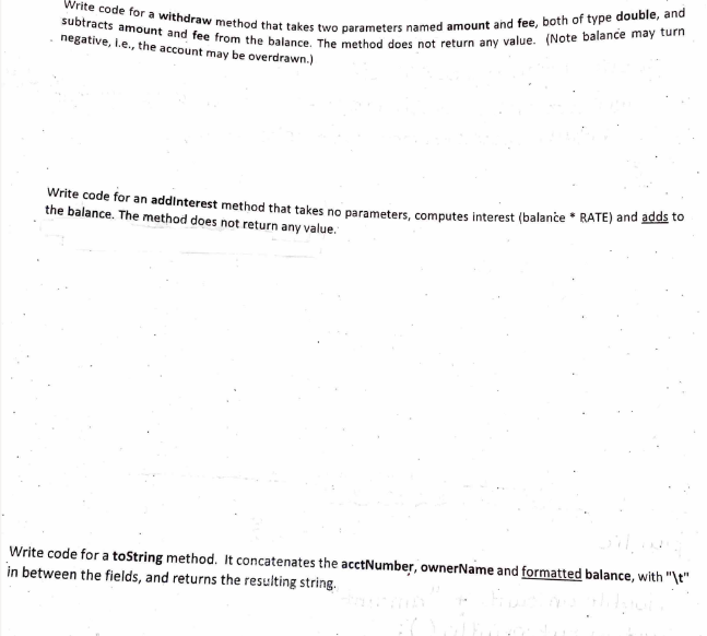 Solved Write code for a withdraw method that takes two | Chegg.com