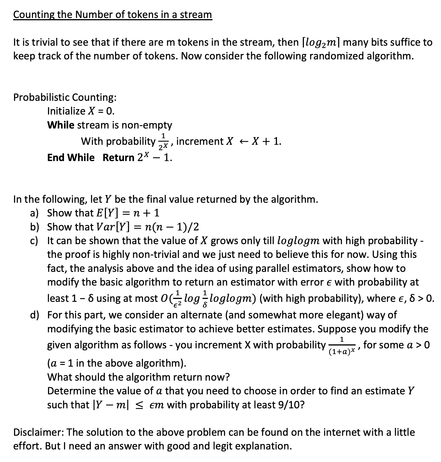 Counting the Number of tokens in a stream It is | Chegg.com