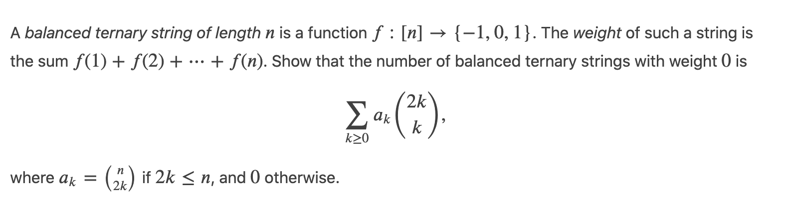Solved A balanced ternary string of length n is a function f | Chegg.com