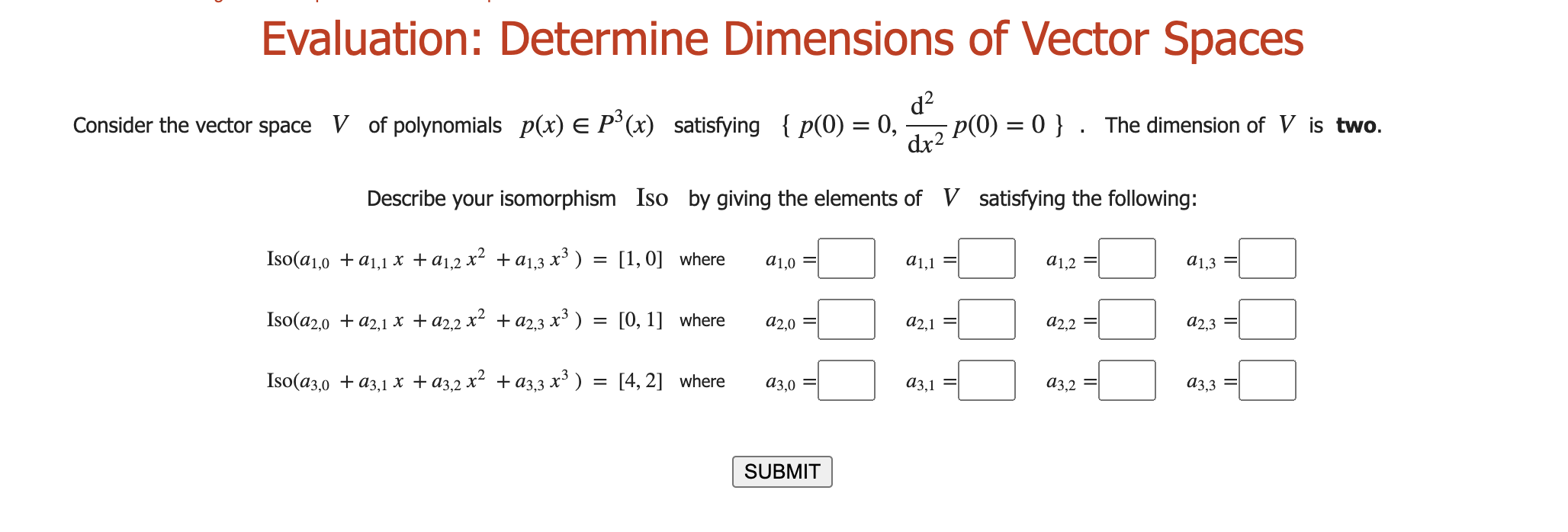 Solved Evaluation: Determine Dimensions of Vector Spaces d2 | Chegg.com