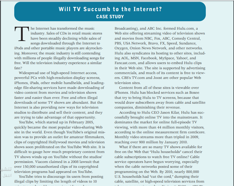 Solved Will TV Succumb to the Internet? CASE STUDY he | Chegg.com