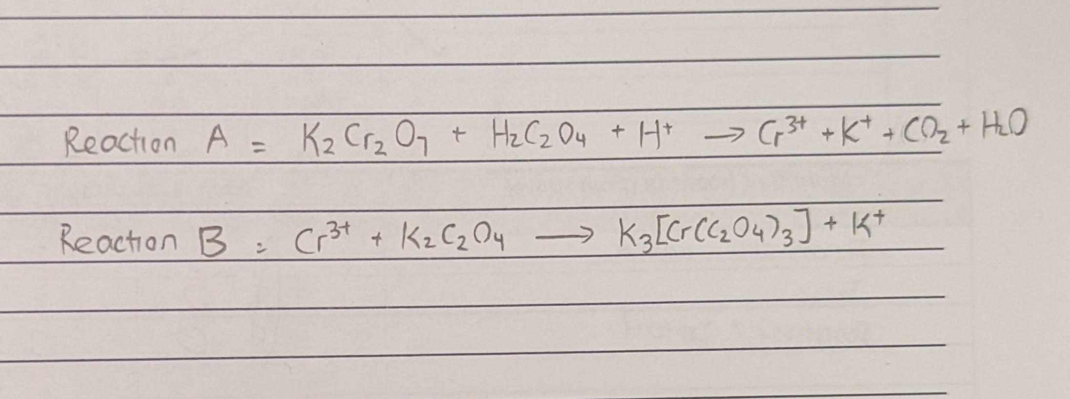 Solved A=K2C2O7+H2C2O4+H+→Cr3++K++CO2+H2O | Chegg.com