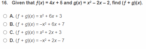 Solved 16. Given that \\( f(x)=4 x+5 \\) and \\( | Chegg.com