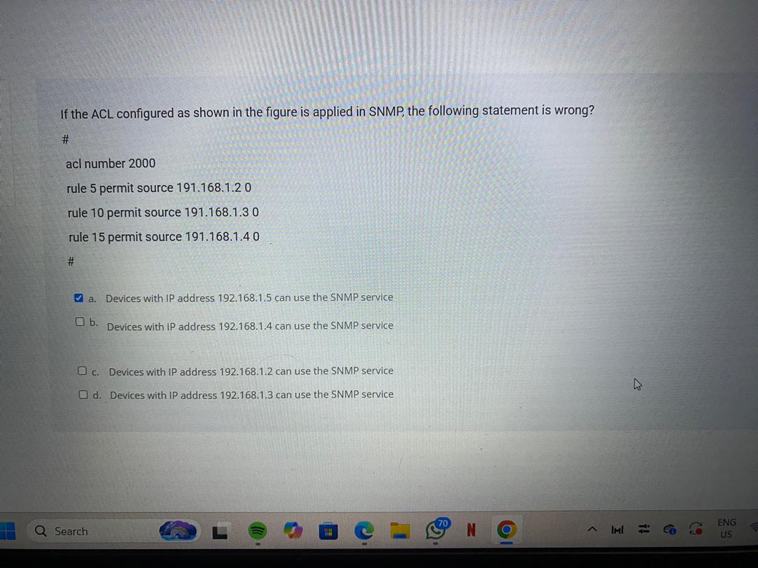 Solved If the ACL configured as shown in the figure is | Chegg.com