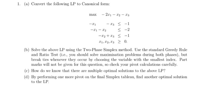 Solved (a) Convert the following LP to Canonical form: max | Chegg.com