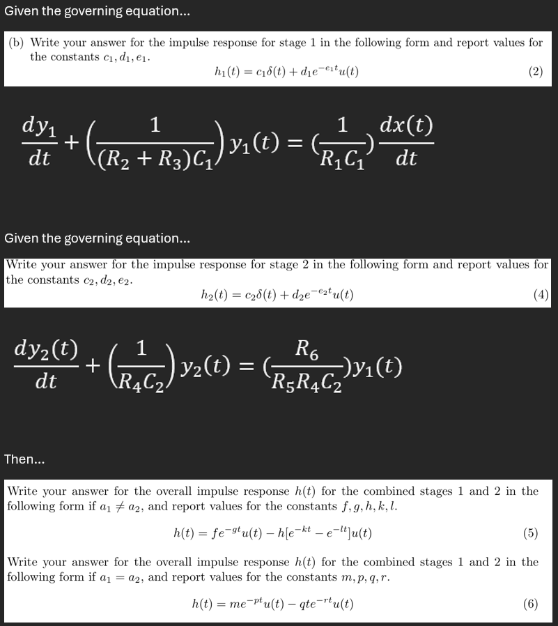 Solved Write your answer for the overall impulse response | Chegg.com