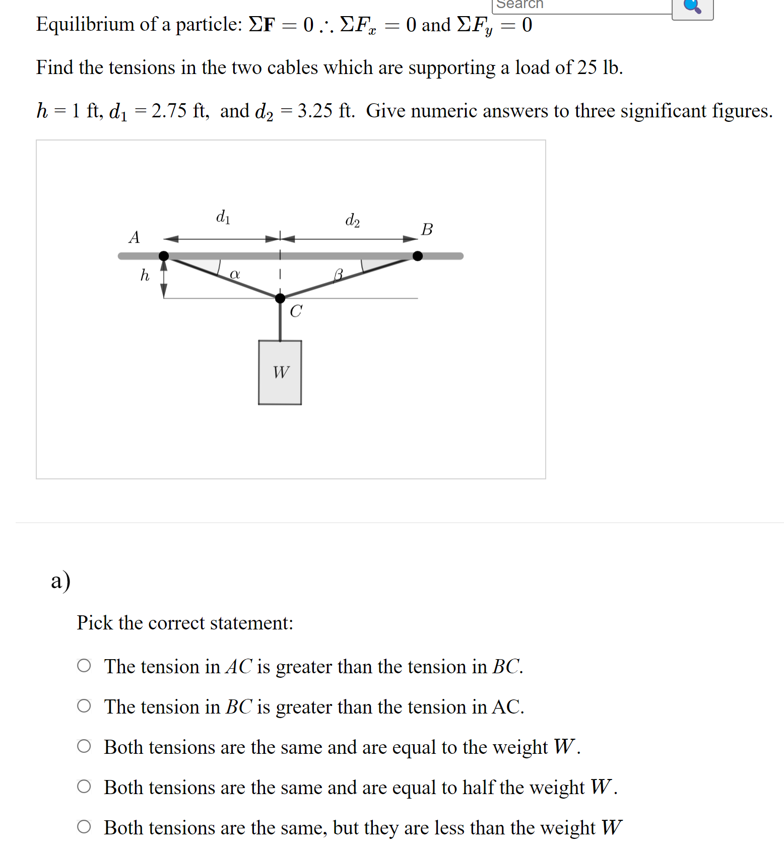 Solved Equilibrium of a particle: ΣF=0∴ΣFx=0 and: Find the | Chegg.com