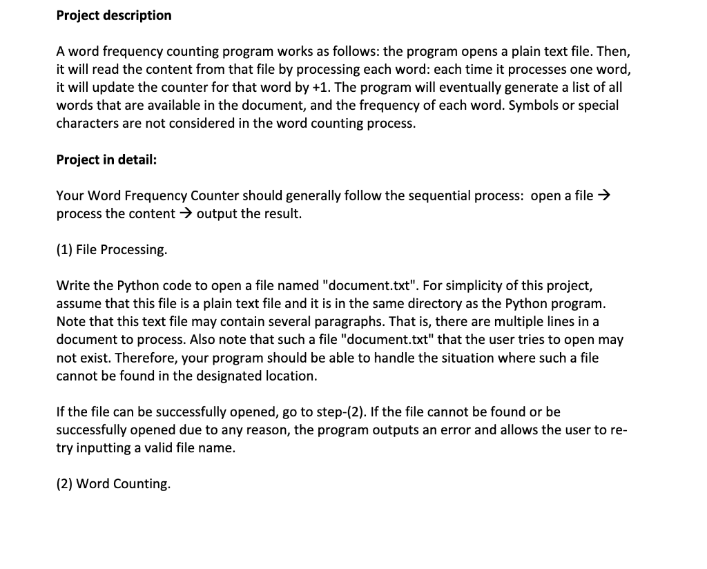 Solved Project description A word frequency counting program | Chegg.com