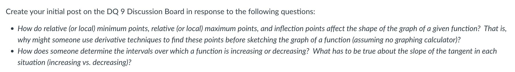 Solved Create your initial post on the DQ 9 Discussion Board | Chegg.com