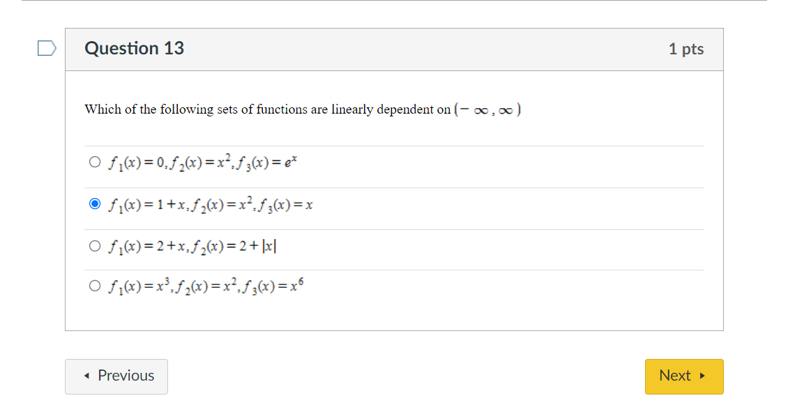 Solved Which of the following sets of functions are linearly | Chegg.com