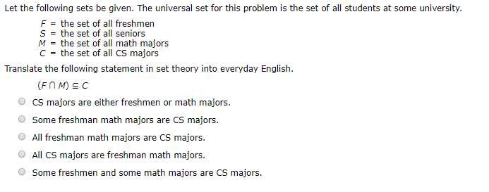 Solved Let The Following Sets Be Given The Universal Set