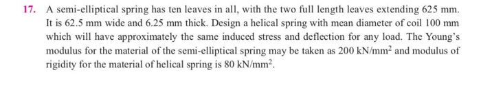 Solved A semi-elliptical spring has ten leaves in al, with | Chegg.com