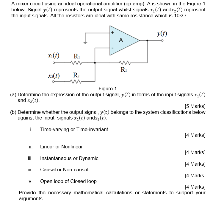 Solved A mixer circuit using an ideal operational amplifier | Chegg.com