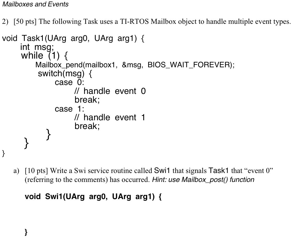 Solved Mailboxes and Events 2) [50pts] The following Task | Chegg.com