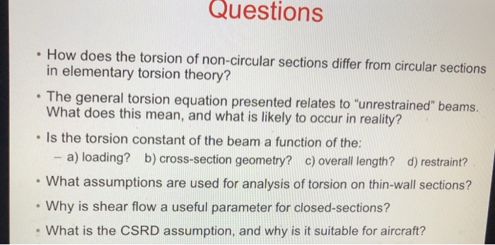 Solved Questions . How does the torsion of non-circular | Chegg.com