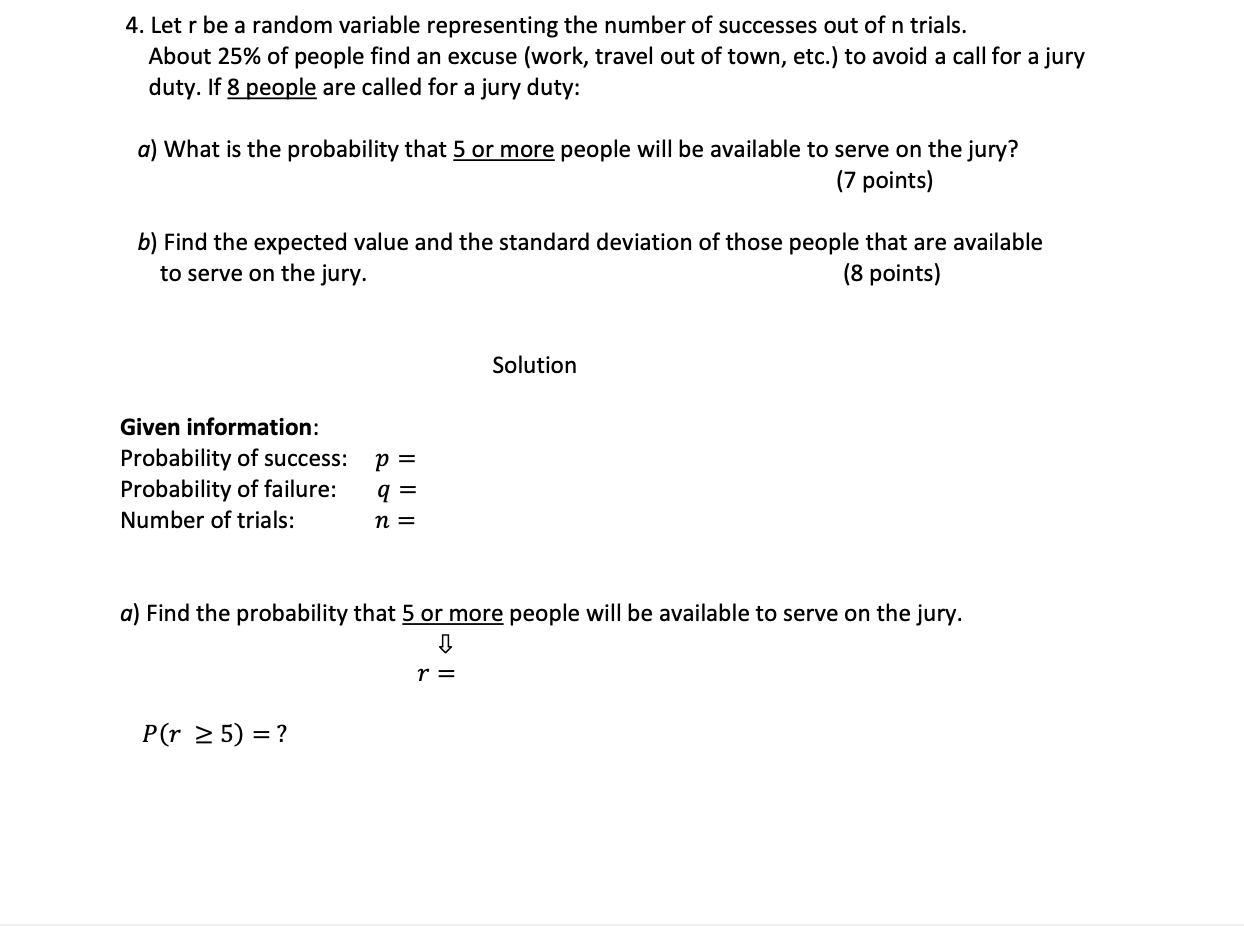 Solved 4. Let r be a random variable representing the number | Chegg.com