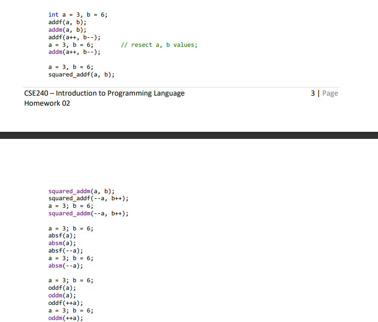 Solved int addf(int a, int b) { return a + b; } int | Chegg.com