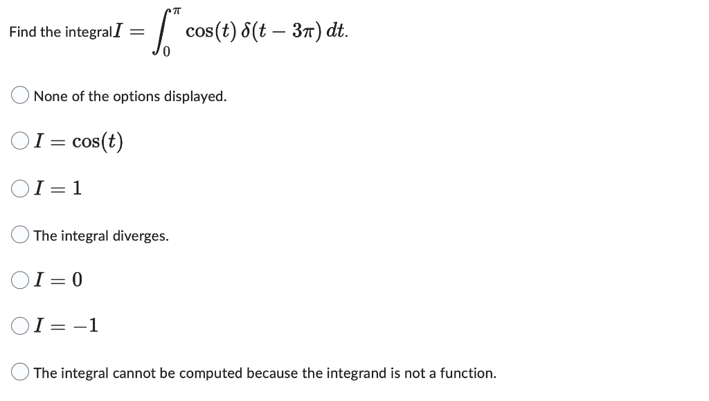 Solved Find the integral I I = 1 •π = √₁² None of the | Chegg.com