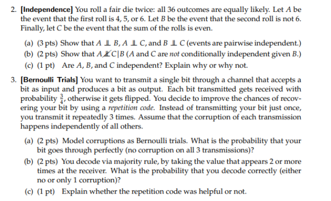 Solved 2. [Independence] You roll a fair die twice: all 36 | Chegg.com