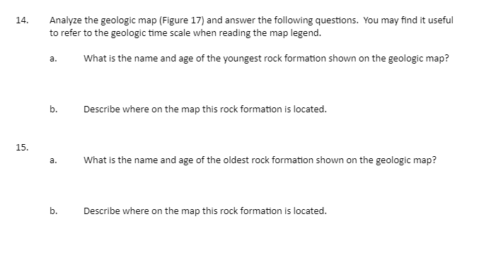 Solved 14. Analyze the geologic map (Figure 17) and answer | Chegg.com