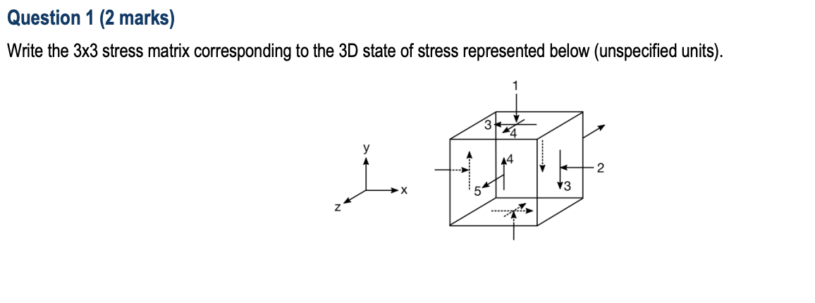 Solved Question 1 (2 marks) Write the 3x3 stress matrix | Chegg.com