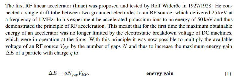 Solved The first RF linear accelerator (linac) was proposed | Chegg.com