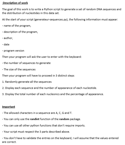 Solved Description of work The goal of this work is to write | Chegg.com