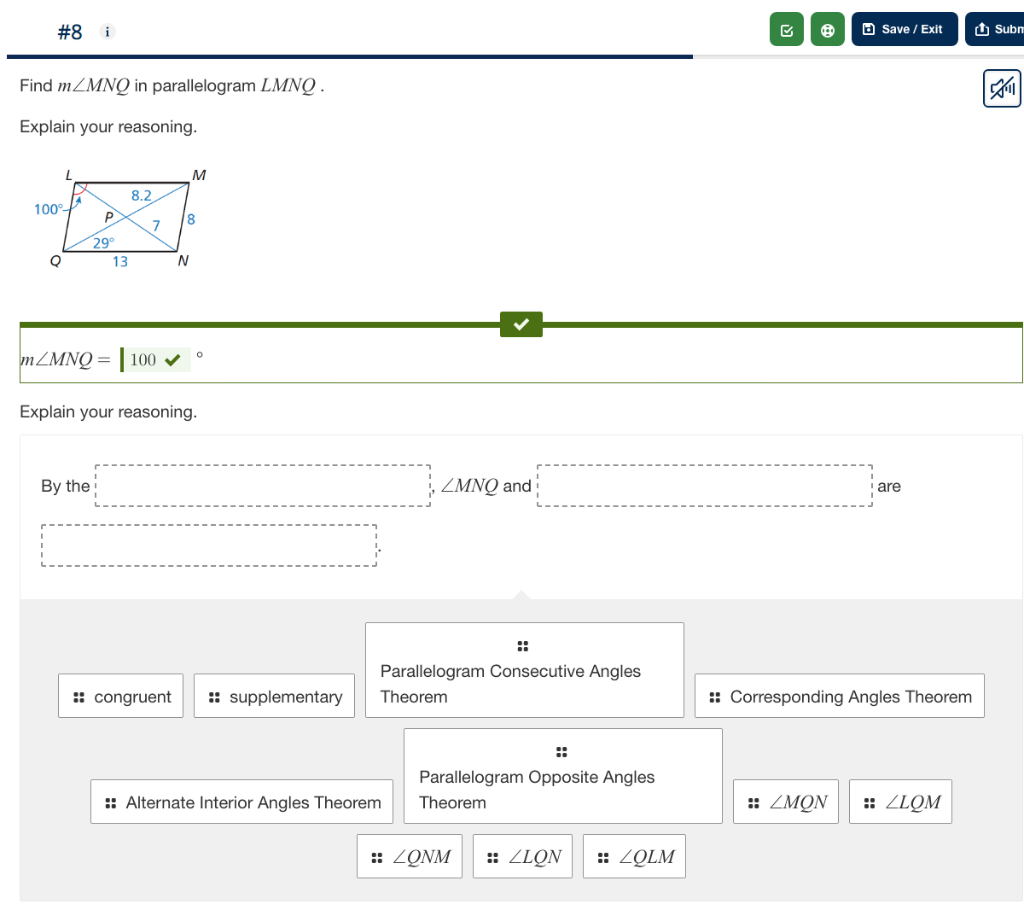 Solved Find m∠MNQ in parallelogram LMNQ. Explain your | Chegg.com