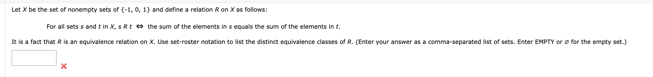 Solved Let x ﻿be the set of nonempty sets {-1,0,1} ﻿and | Chegg.com