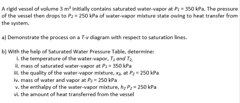 Solved A rigid vessel of volume 3 m3 initially contains | Chegg.com