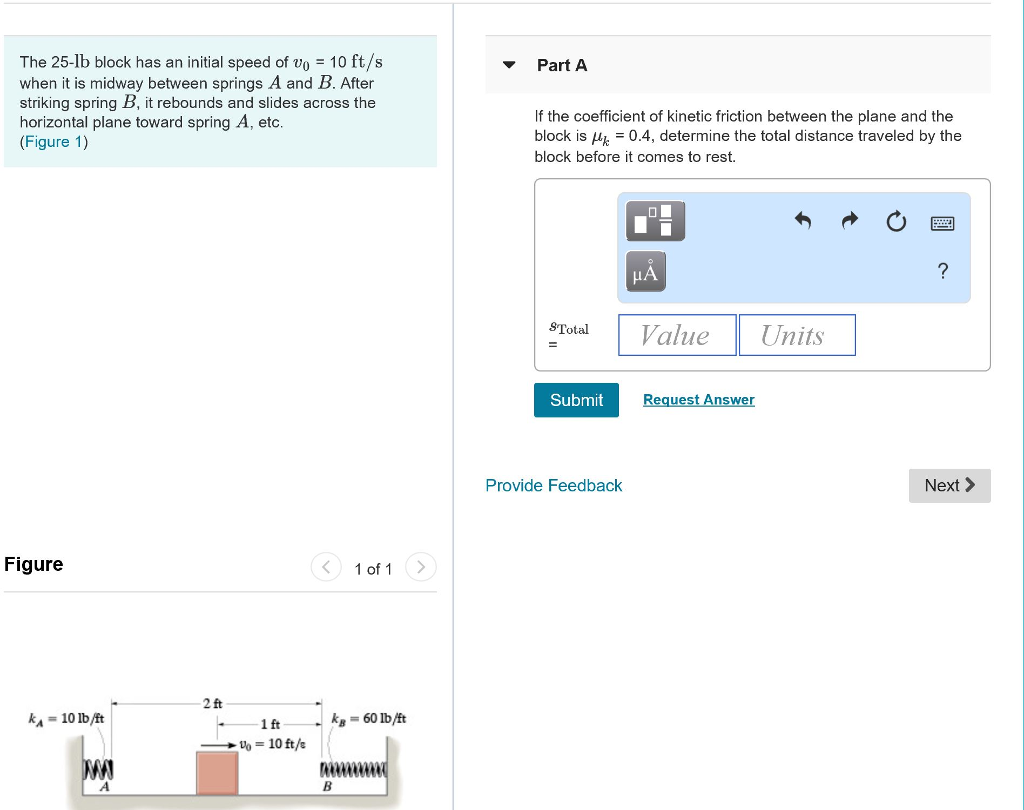 Solved The 25-lb block has an initial speed of vo 10 ft/s | Chegg.com