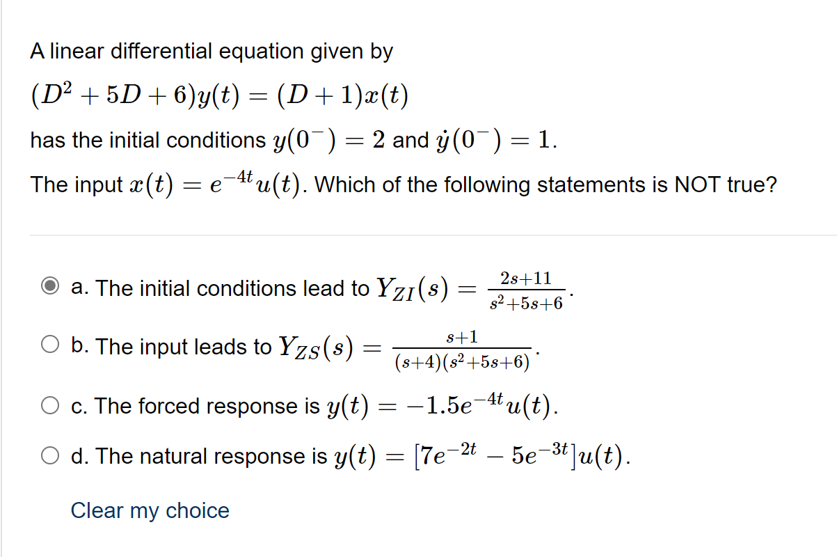 Solved A linear differential equation given by (D2 + 5D + | Chegg.com