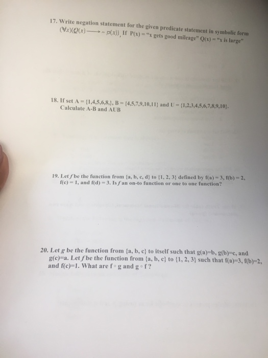 Solved Write negation statement for the given predicate | Chegg.com