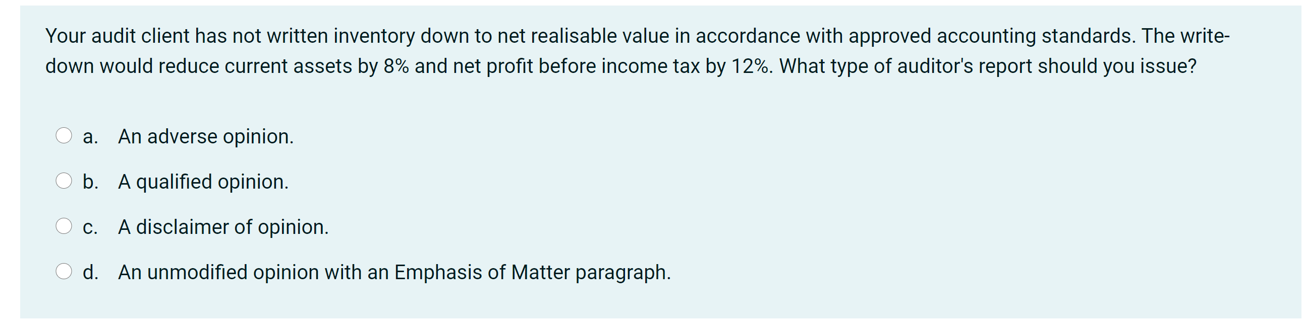 Solved Your audit client has not written inventory down to | Chegg.com