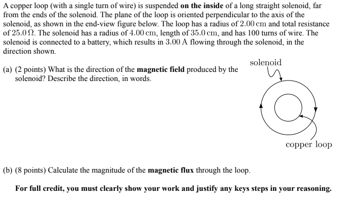 Solved A copper loop (with a single turn of wire) is | Chegg.com