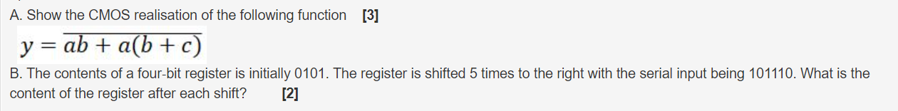 Solved A. Show the CMOS realisation of the following | Chegg.com