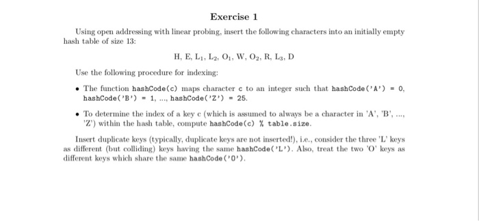 Solved Exercise 1 Using open addressing with linear probing, | Chegg.com