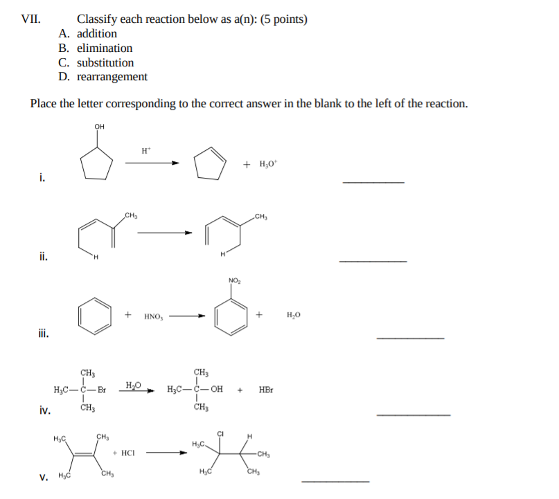 Solved VII. Classify each reaction below as a(n): (5 points) | Chegg.com