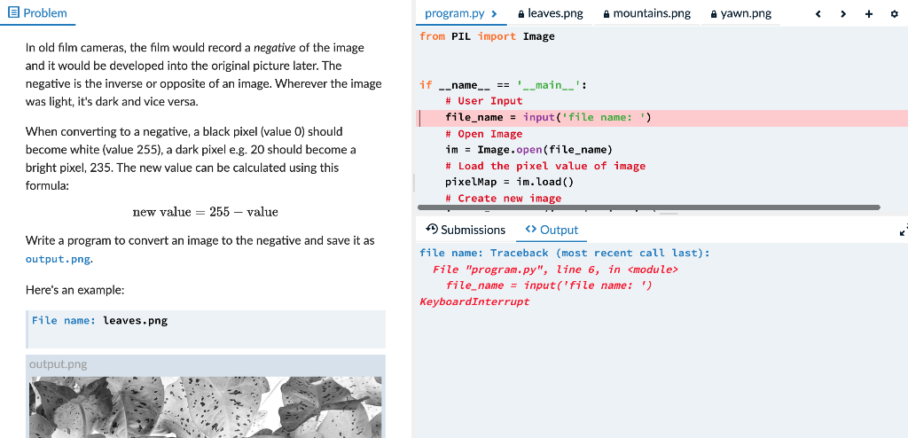 Solved Problem A mountains.png A yawn.png + program.py > | Chegg.com